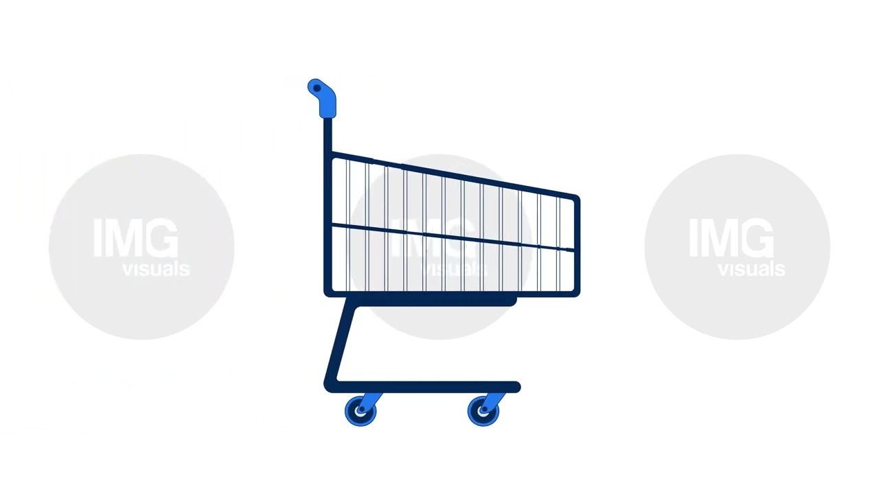Simple blue shopping cart rolling in 2D cartoon object animation