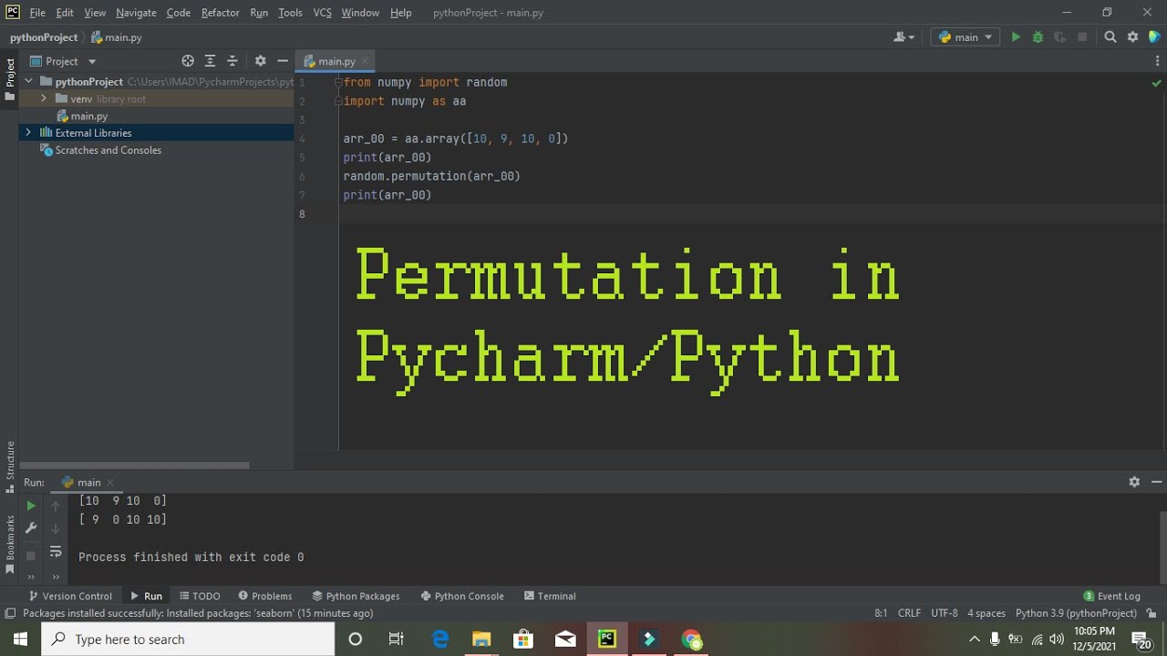 permutation in pycharm | permutation in python