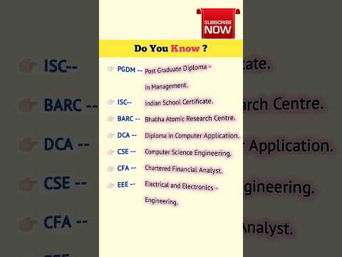 PGDM/ISC/BARC/DCA/CSE/CFA/EEE Full Form || Important Full Forms