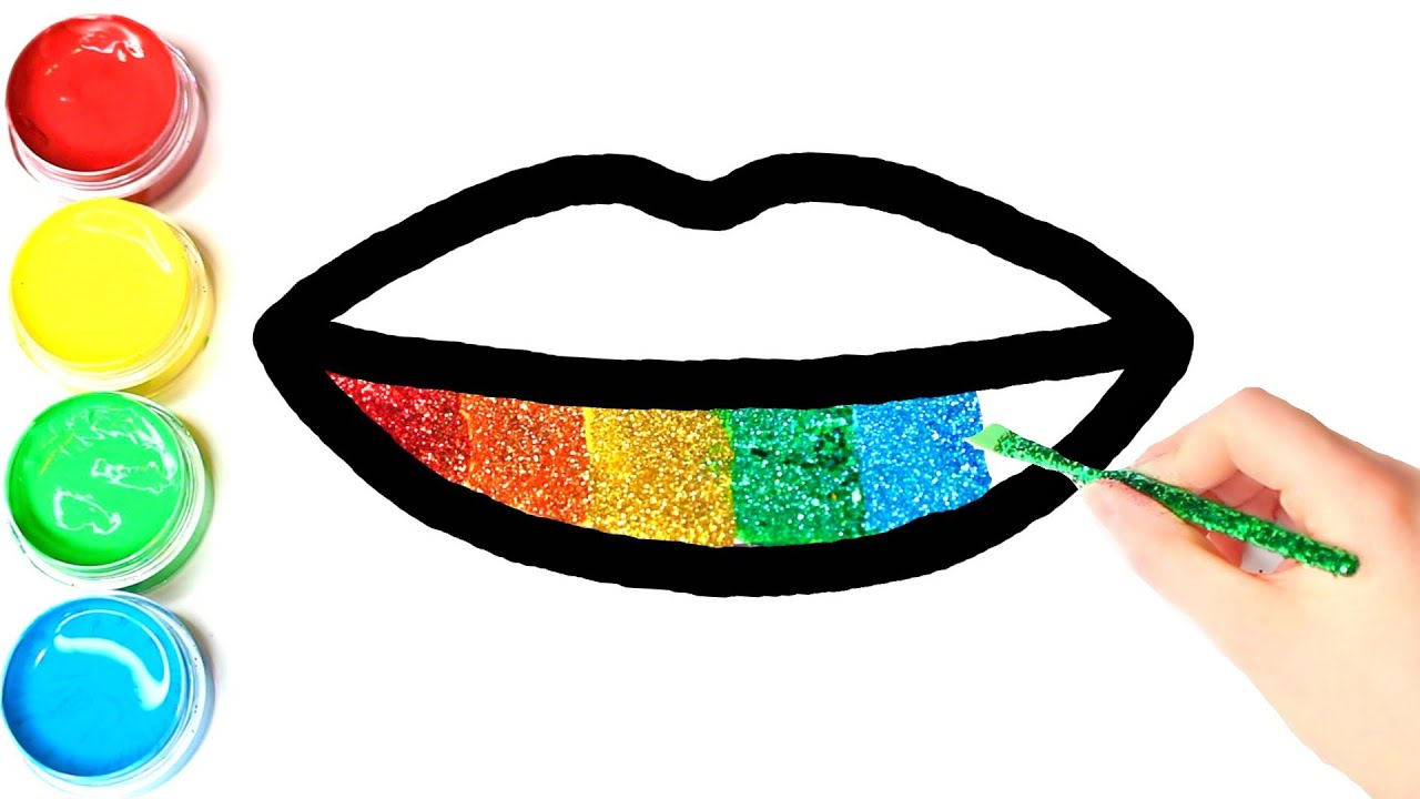 💖 Glitter Rainbow LIPS Coloring Page, Drawing, and Painting for Kids and Toddlers