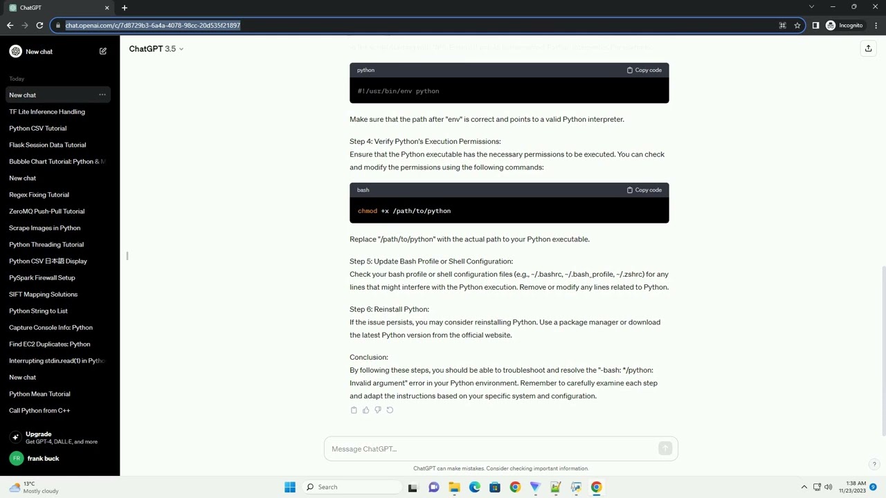 my python does not work bash python Invalid argument