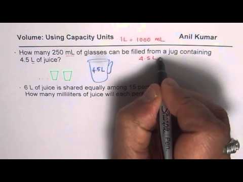 Capacity Sharing Juice Liters to Number of Glasses