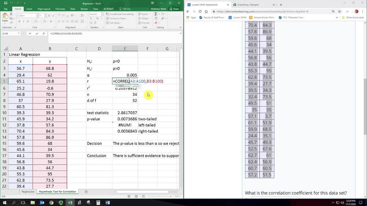Hypothesis Testing: Correlation