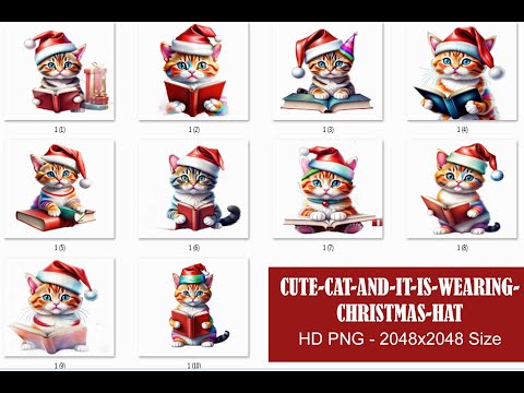 Printable Cute Cat-and-it-is-wearing-christmas-hat Sublimation-2 | PNG Images