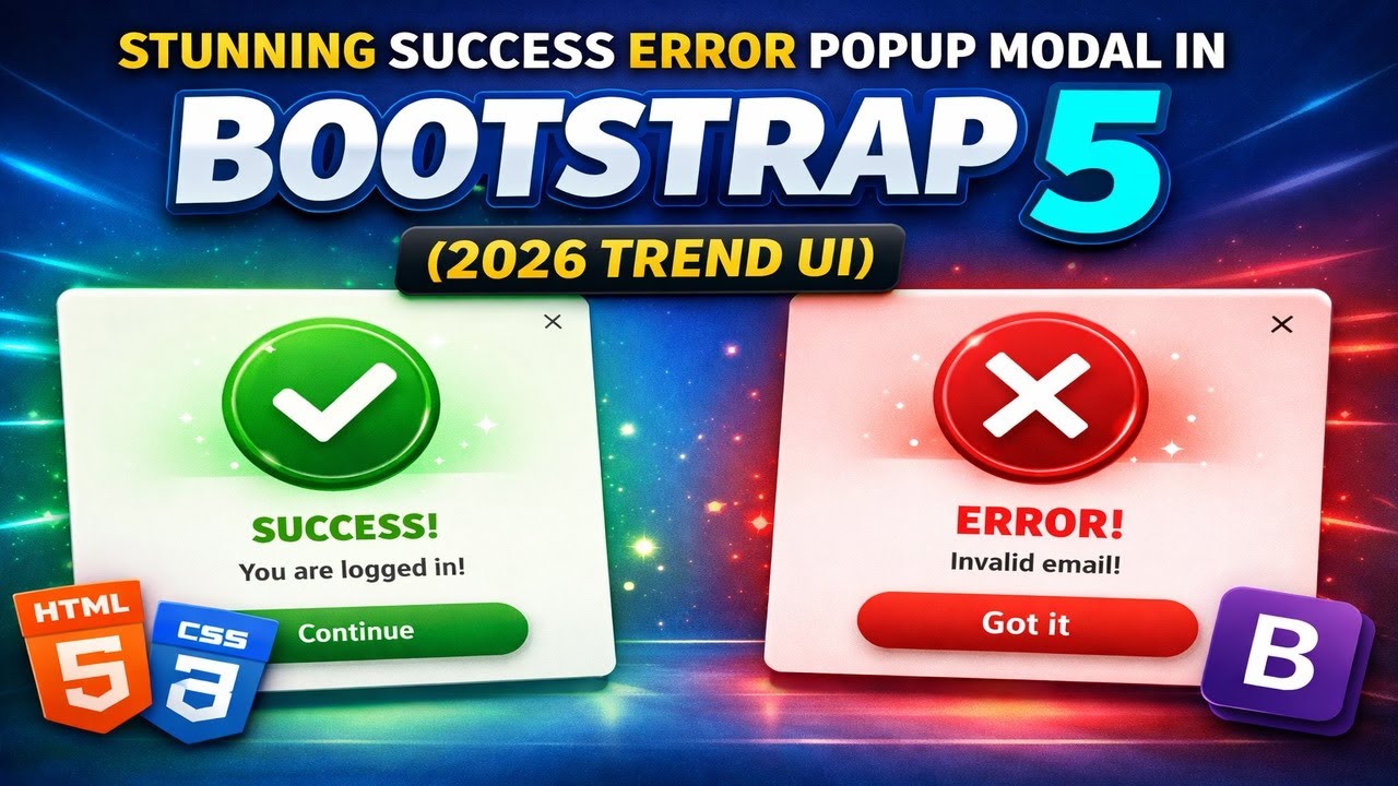 Stunning Success Error Popup Modal in Bootstrap 5 (2026 Trend UI)