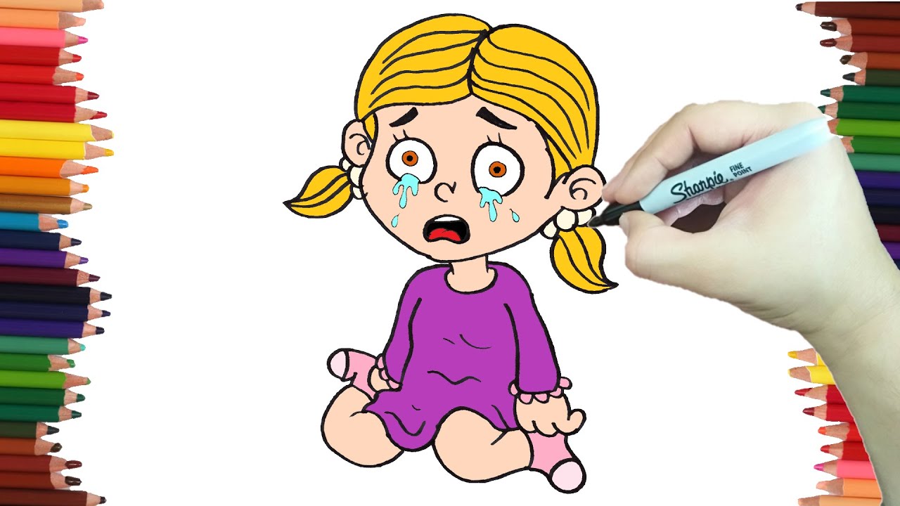 👧 👩 👩‍🦰 How to draw A CRYING GIRL step by step and VERY EASY - Coloring Pages