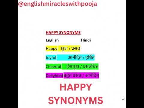 SYNONYMS OF HAPPY -ENGLISH TO HINDI @englishmiracleswithpooja-807-355-5725