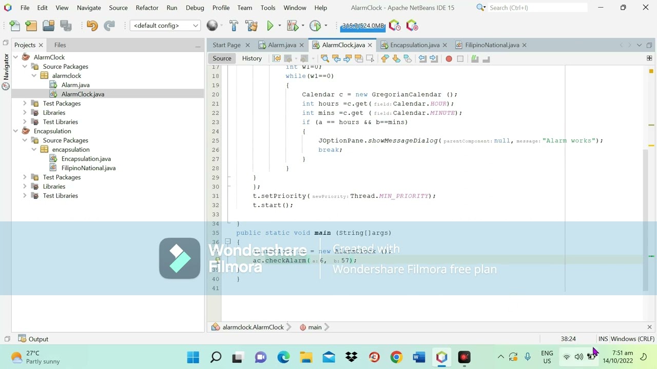 Simple Alarm Clock in Java net Beans