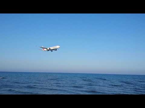 Air Plane Landing Very Close Of the Sea On Larnaca International Airport