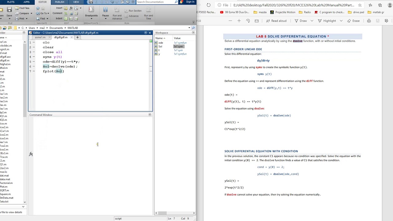 MATLAB Lecture#8 Solve Ordinary differential equations