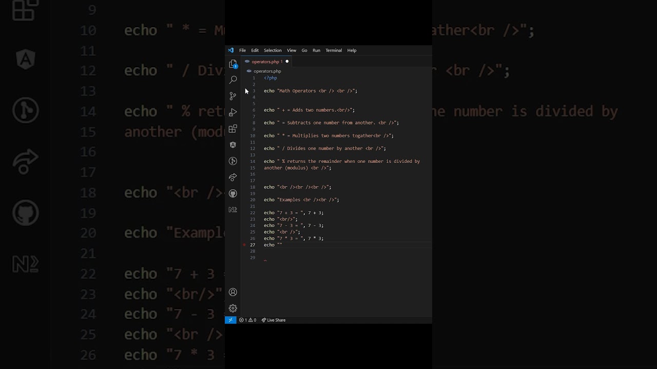 Mathematic Operators in PHP | Beginner Guide with example #shorts #easycoding  #php_for_beginners