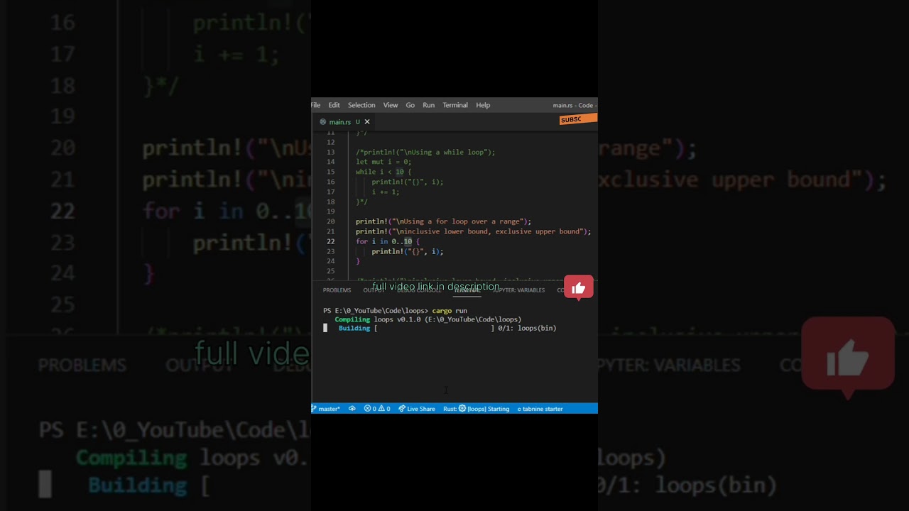 for loops in rust | rust programming language #rustprogramming #rust #rustlang #shorts @CodeasByteS