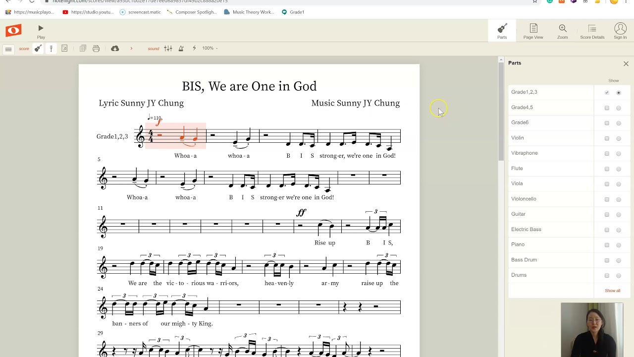 noteflight score - how to choose specific part for viewing