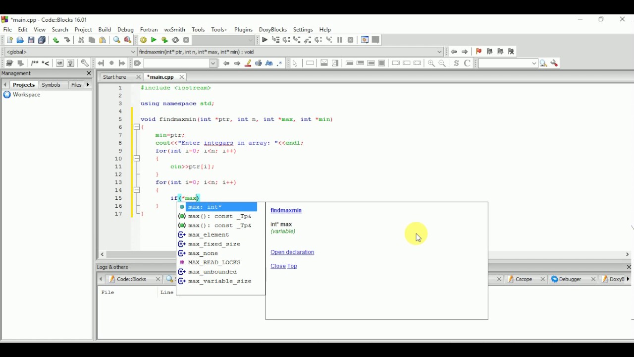 How to program to find max & min value from an array of void findmaxmin