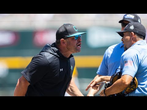 Coastal Carolina head baseball coach Kevin Schnall discusses his ejection in the first inning of Gam