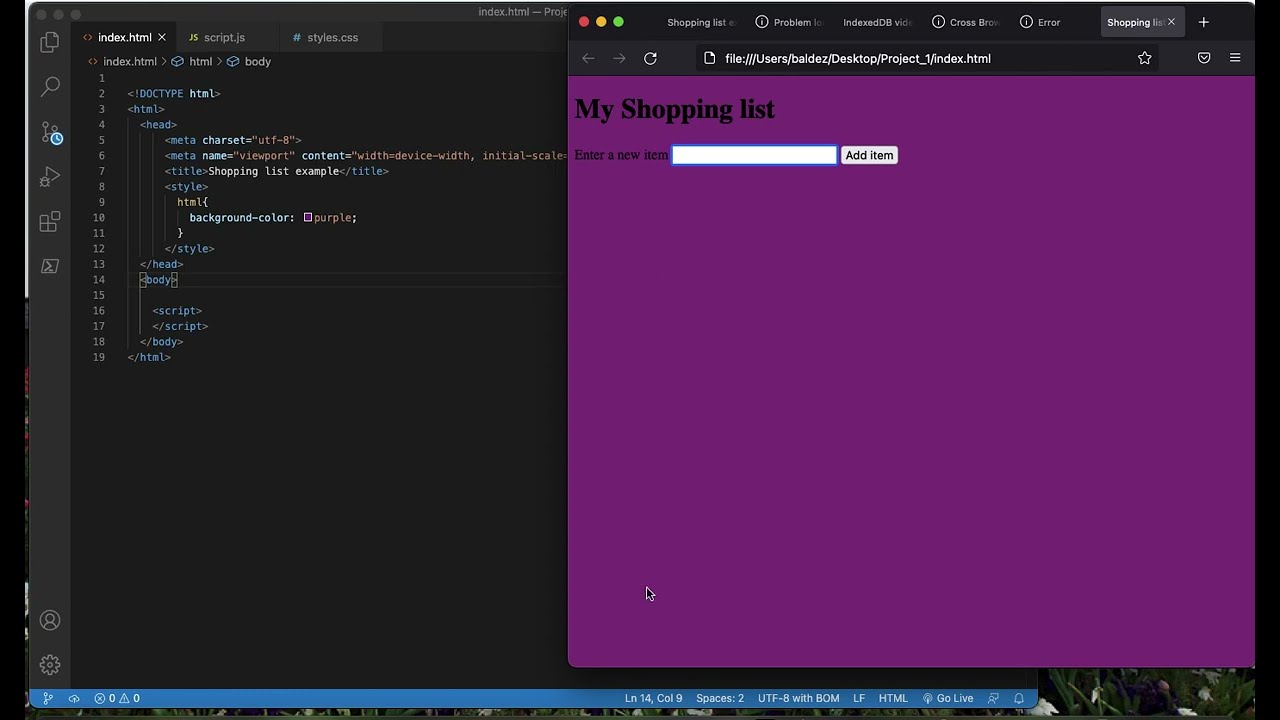 A shopping list with | HTML & Javascript