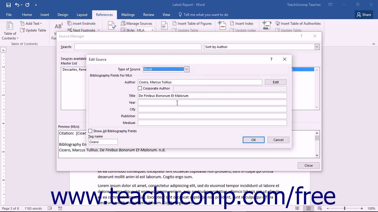 Word 2016 Tutorial Editing Sources Microsoft Training