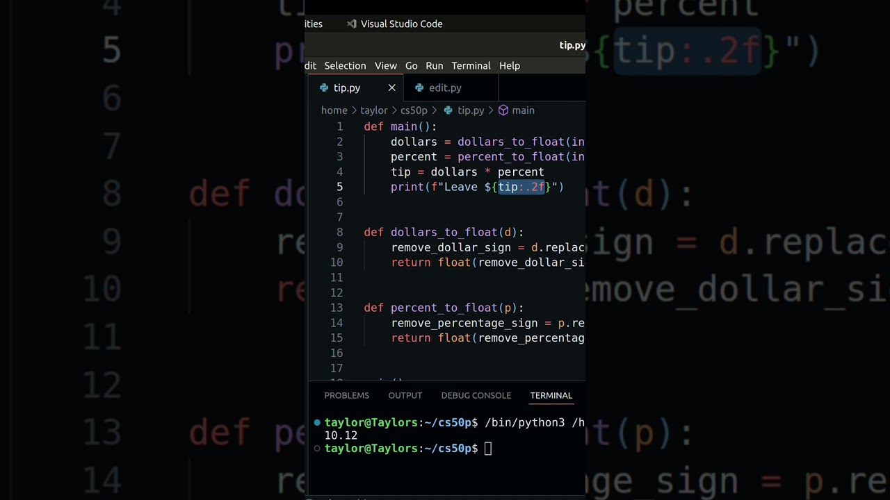 CS50p - Tip Calculator [#shorts ] #coding  #programming #python
