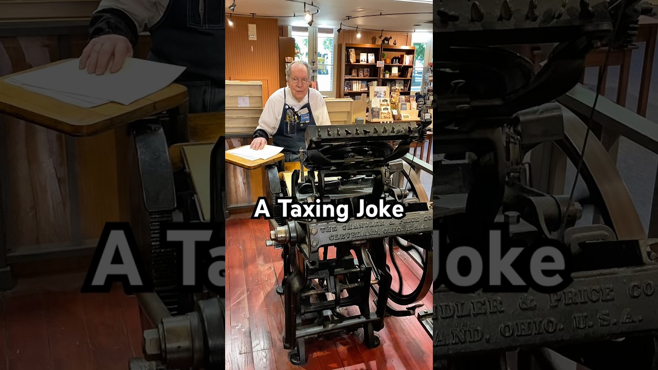 Howard tells a really taxing joke while letterpress printing.