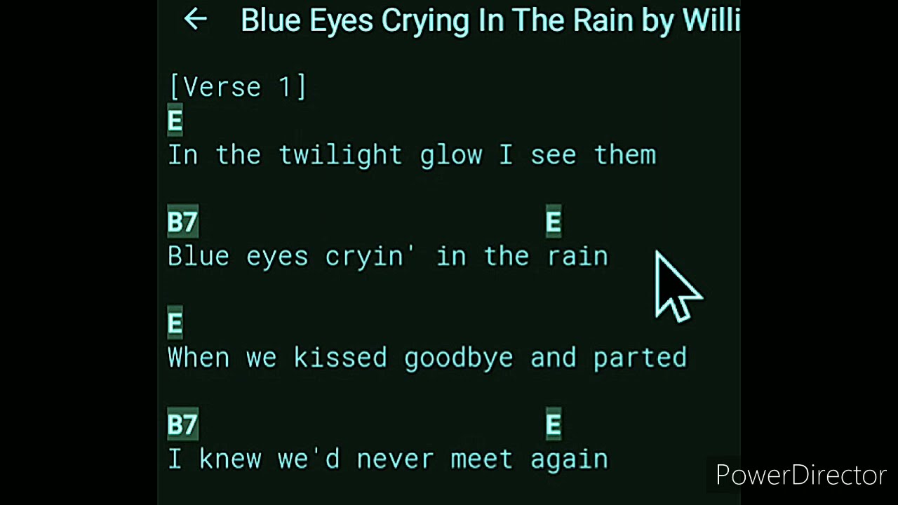 Blue Eyes Crying in the Rain, Willy Nelson guitar chords and lyrics.