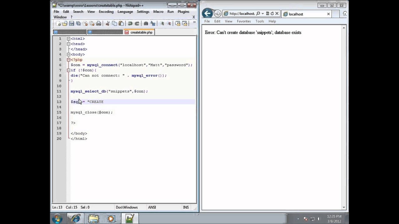 PHP Lesson 34 - Creating Tables in MySQL using PHP