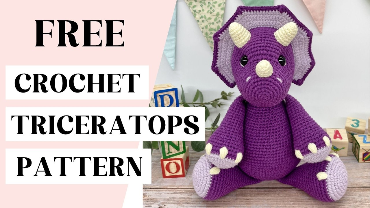 FREE Triceratops Crochet Pattern, Triceratops Amigurumi Pattern, Crochet Dinosaur Pattern