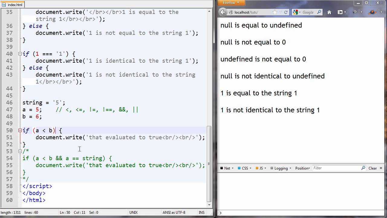 Javascript Tutorial 9 - Equal vs. Identical, and Comparison Operators