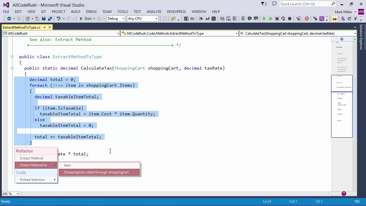 DevExpress CodeRush: Extract Method To Type