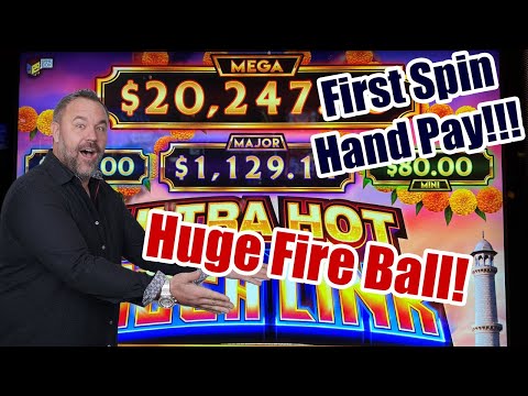 First Spin HAND PAY! HUGE Fire Ball! Ultra Hot Mega Link! Max Bet Jackpot!