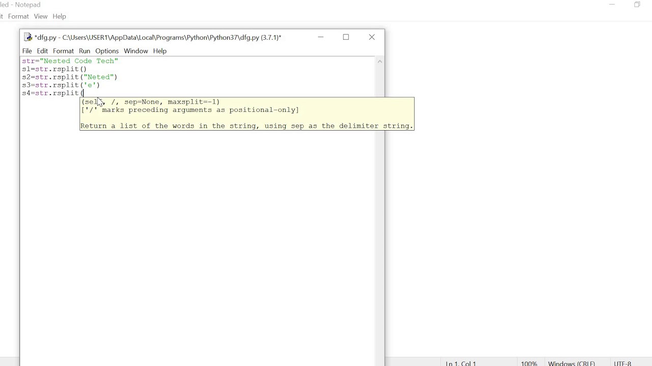 Python String- rsplit( ) method Example