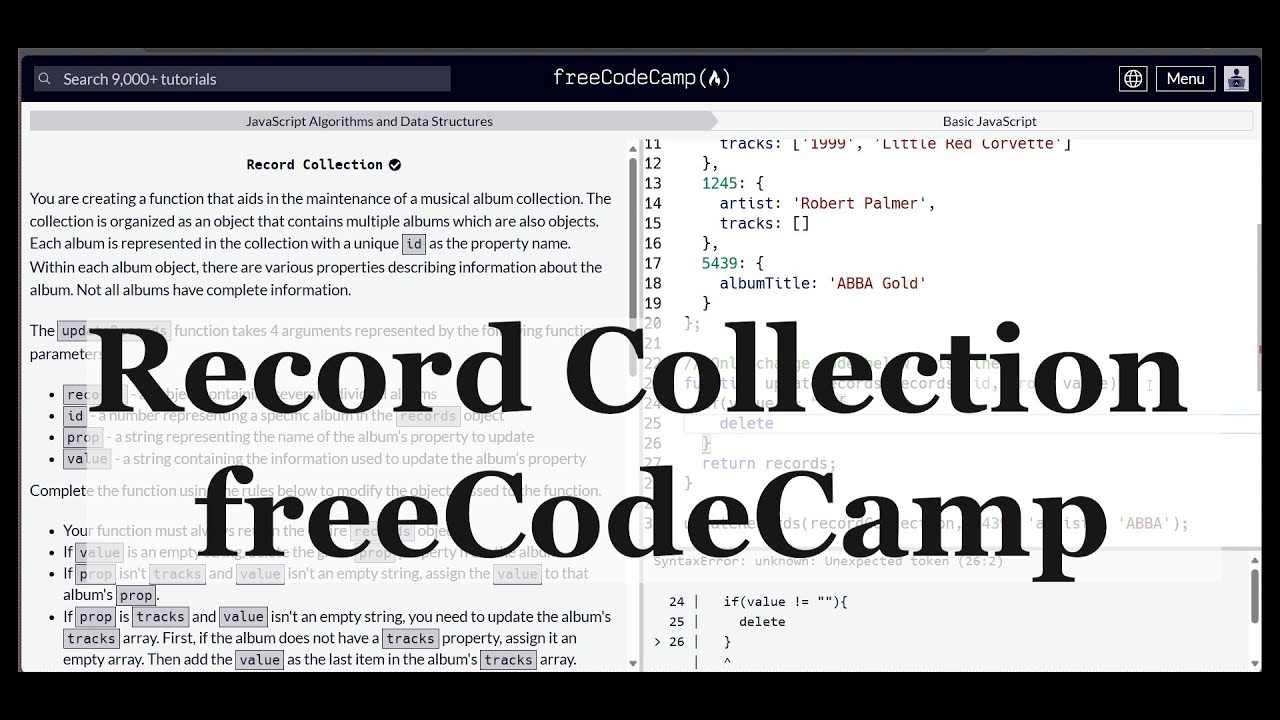 Record Collection code | freeCodeCamp | objects in JavaScript | #recordcollection #freecodecamp #js