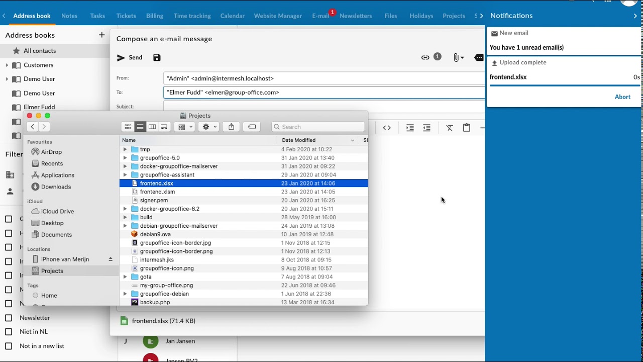 Uploading files in Group Office