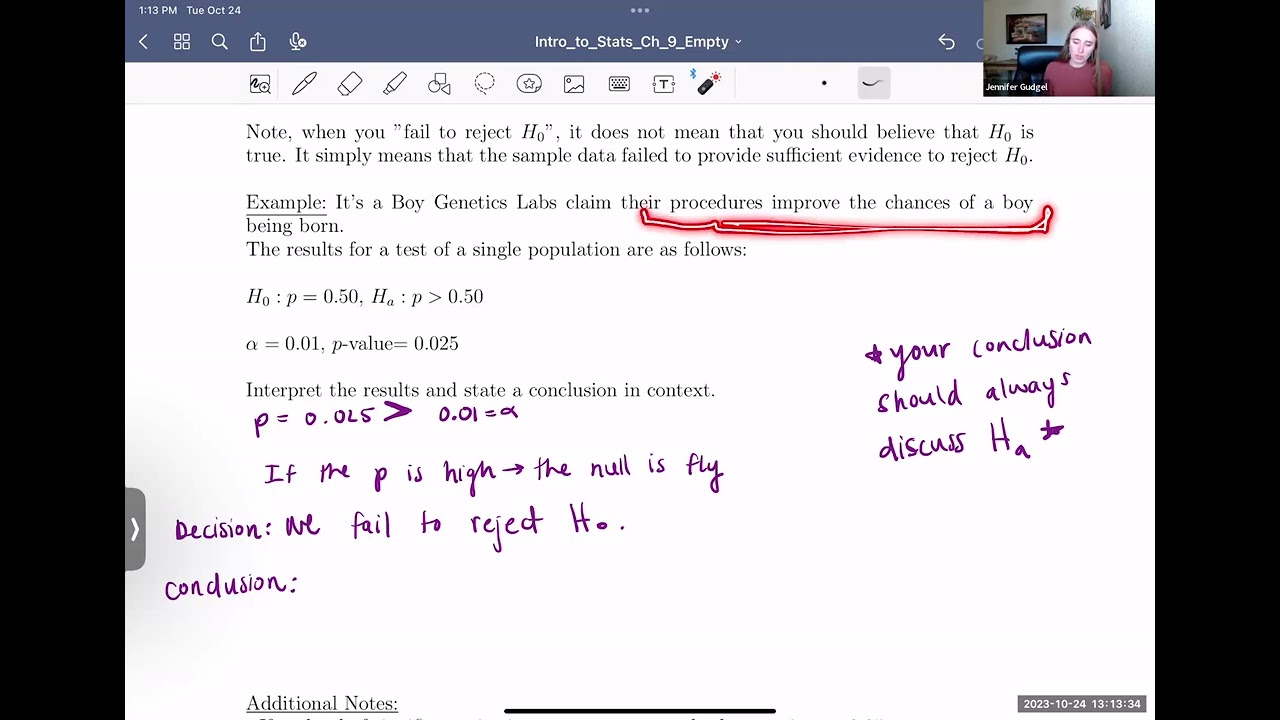 Intro to Stats Chapter 9 Video 10
