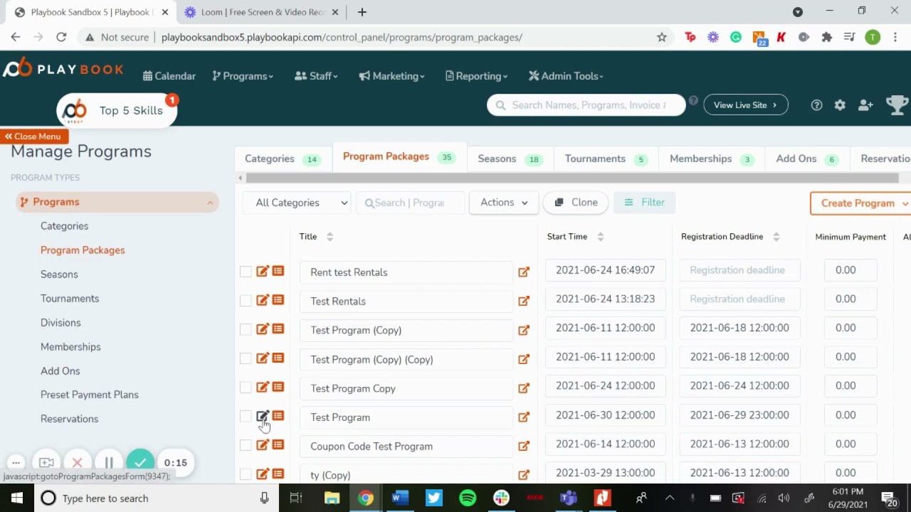 Notifications Tab in Programs