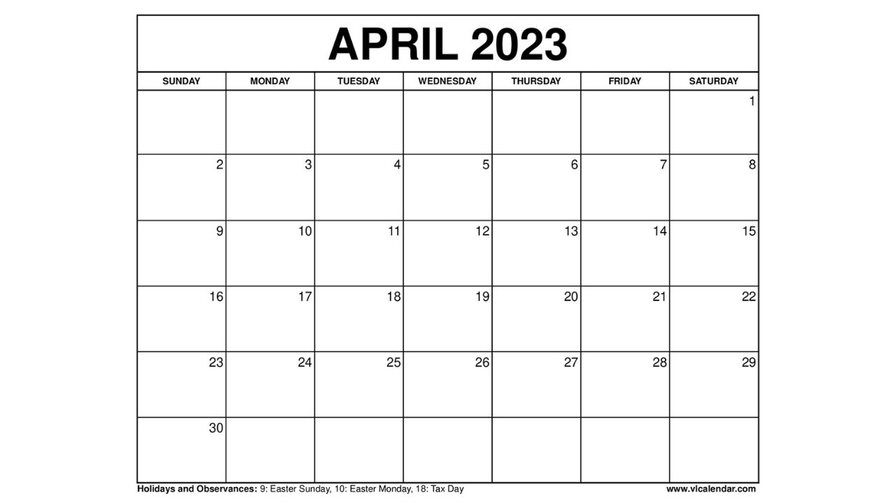 Printable April 2023 Calendar Templates with Holidays - VL Calendar