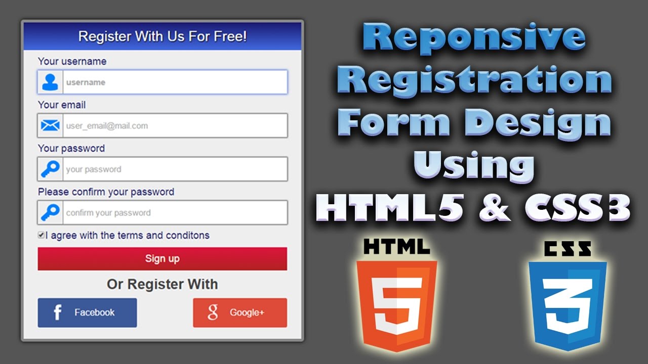 Responsive Registration Form Design Using HTML5 & CSS3 | Web Design Tutorial | Register Page Design