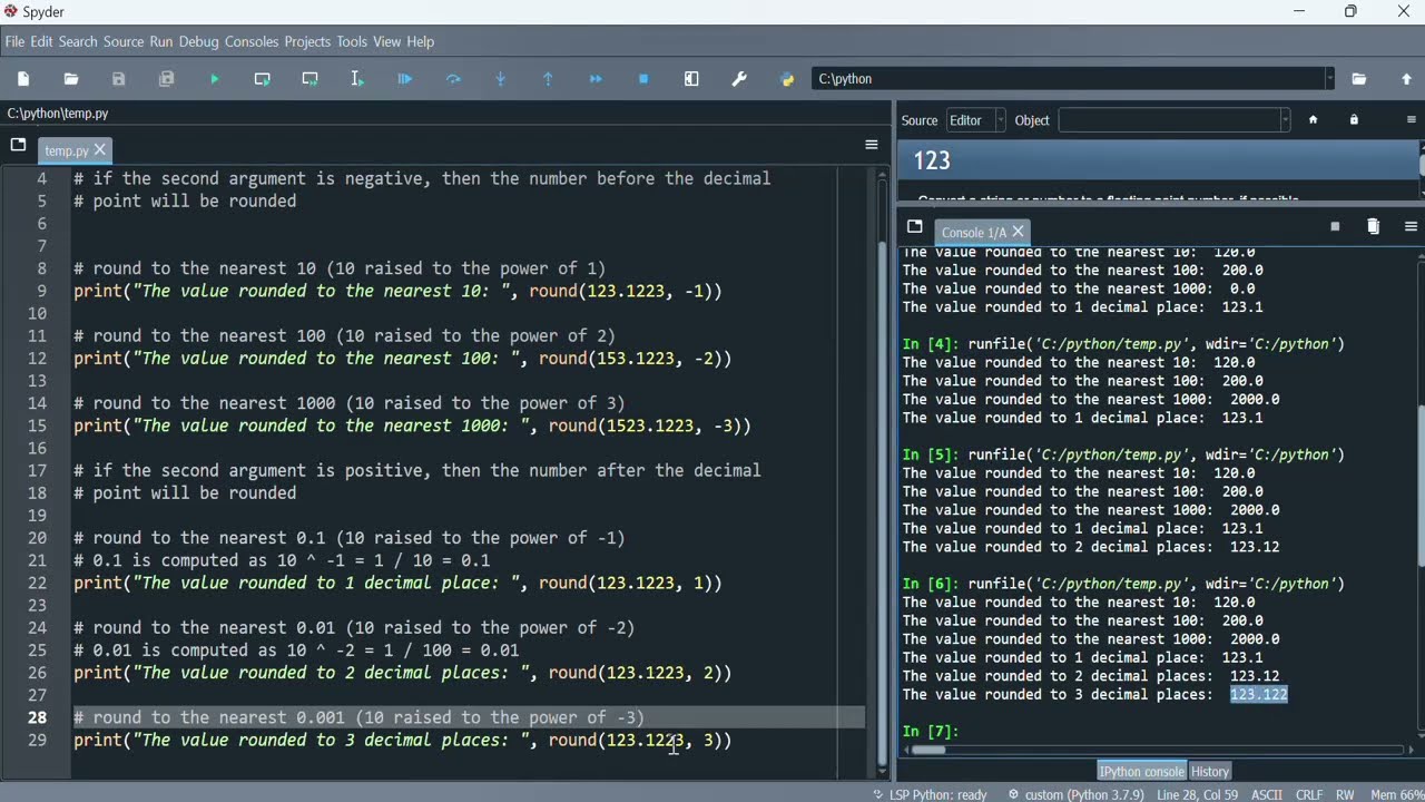 Python 62: How the round function works when the second argument is negative versus positive.