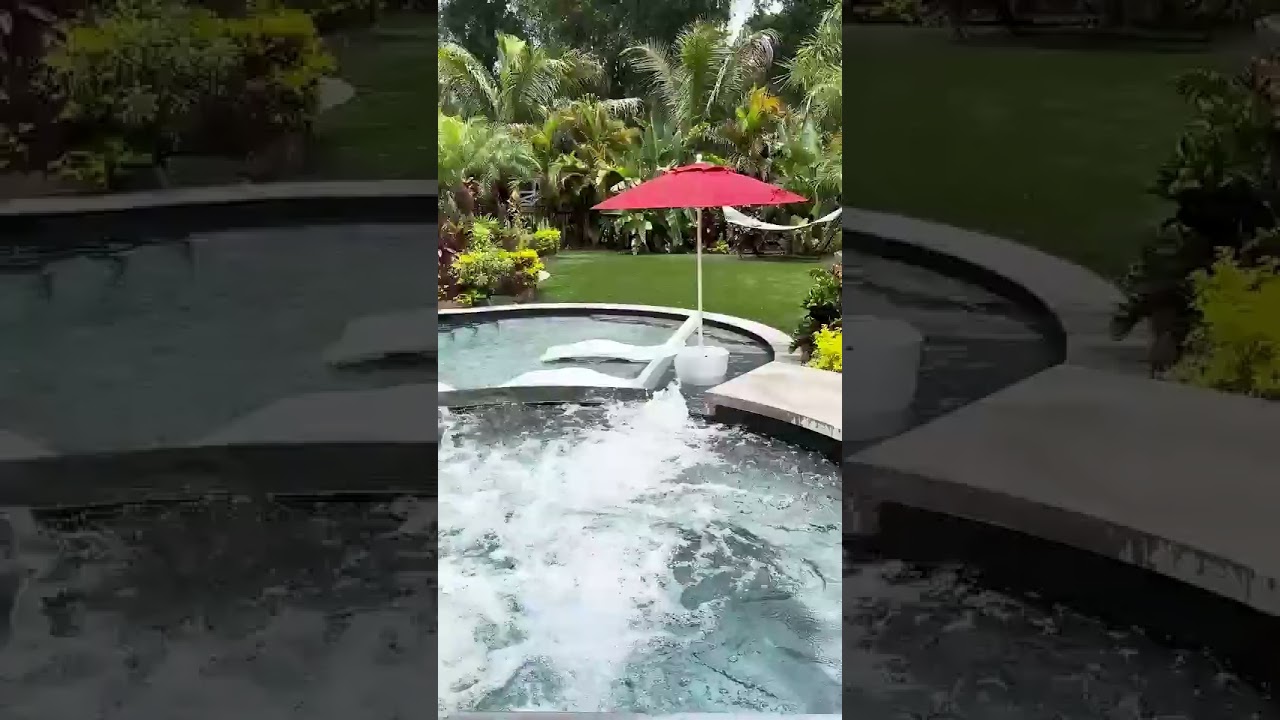 Tropical Backyard with water features. #swimmingpool  #landscapingdesign #garden 🇬🇭 +233560124878