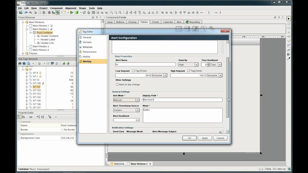How to set an Analog Alert using Ignition