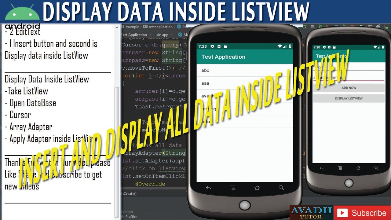 display data inside listview using sqlite with android studio | how to show data sqlite in listview