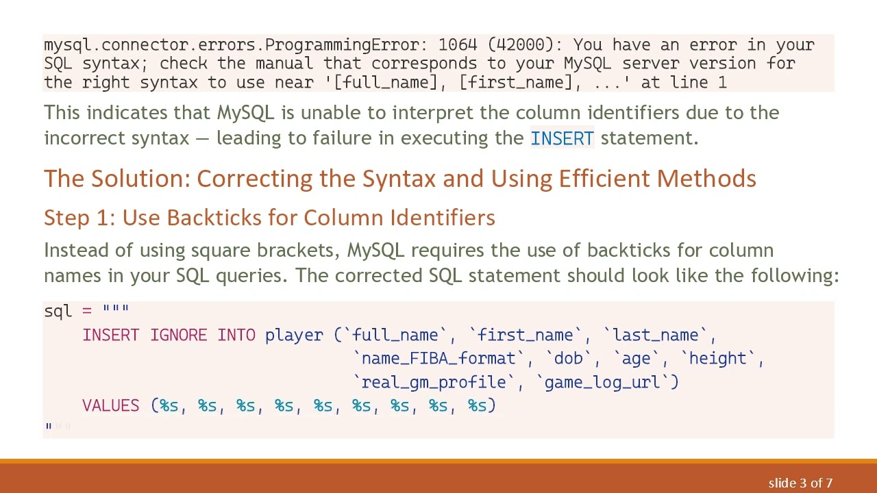 Resolving MySQL Syntax Errors When Adding a pandas DataFrame