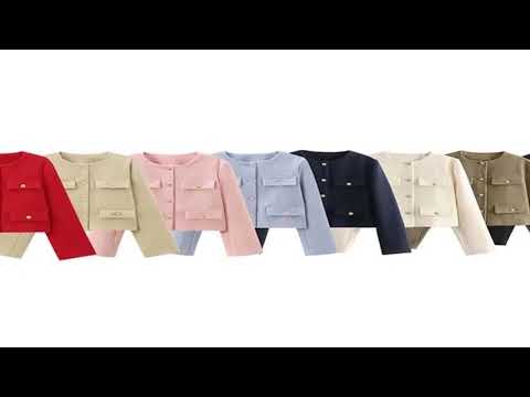UNIZERA Winter New Product Women's Fashion and Casual Versatile Round Neck Flip Decoration Short Sui