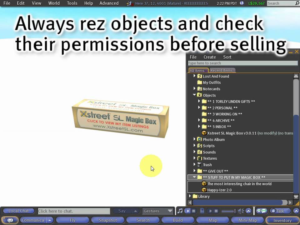 SECOND LIFE - Xstreet: Setting up a Magic Box to sell your items
