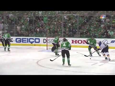 Ben Bishop, goalie of Dallas Stars was injured on a shot and Louis Blues score as he was down