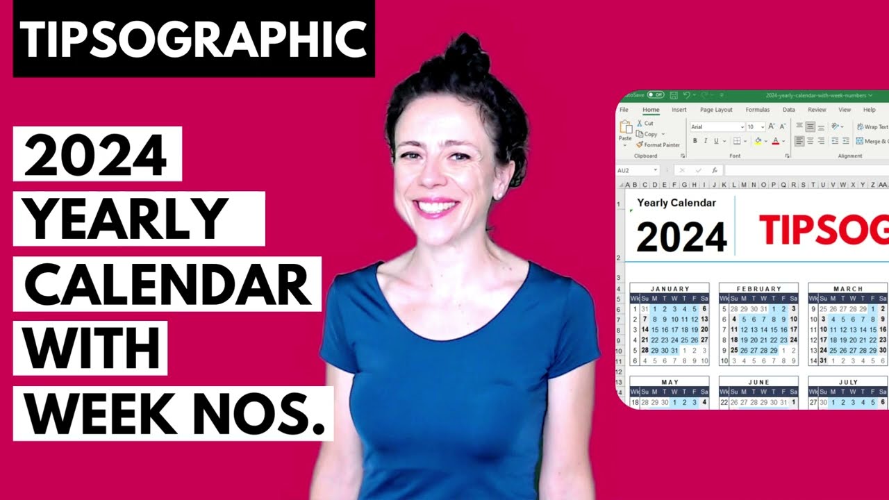 2024 Yearly Calendar with Week Numbers for Excel and Google Sheets, Free Download