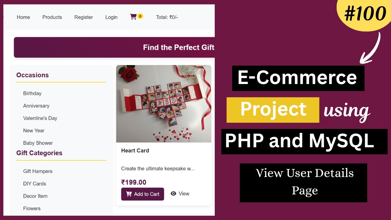 E-Commerce Website Project Using PHP & MySQL |Admin & User Panel | View User Details Page - 100
