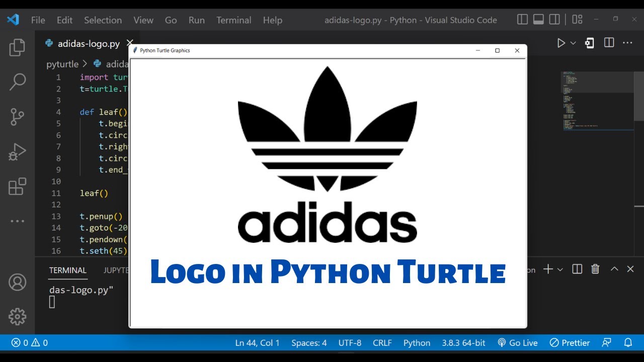 Adidas logo drawing using Python Turtle | Python for beginners | Learnonpy | 4K |