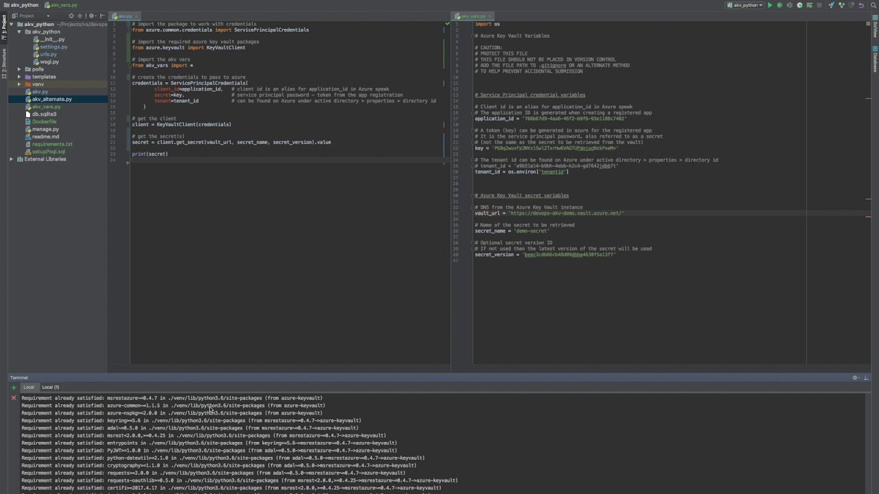 Getting Azure Key Vault Secrets within Python