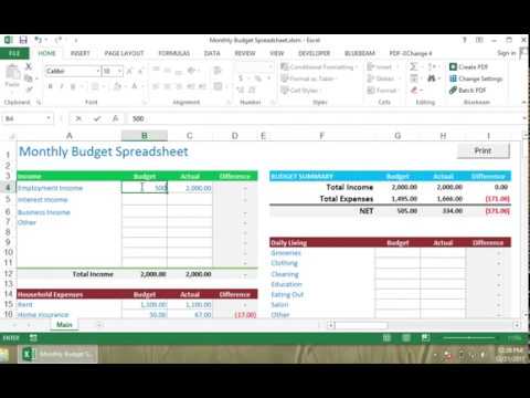 Monthly Budget Worksheet in Excel