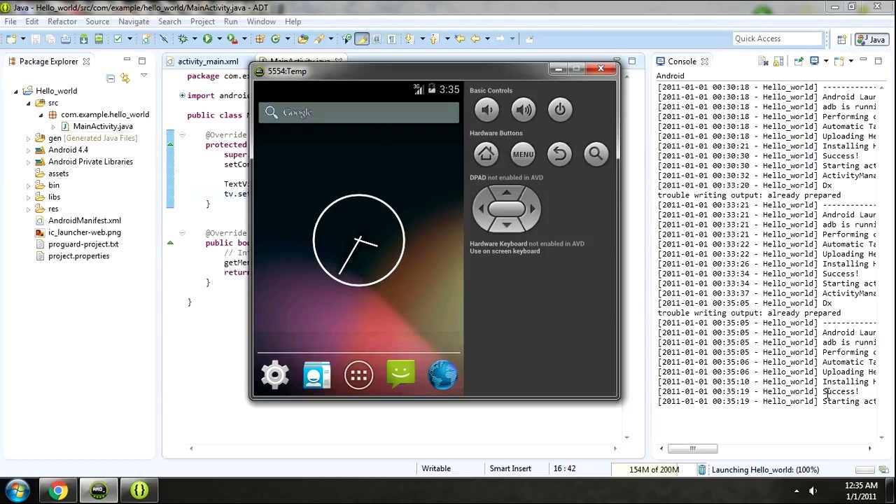hello world android application example with code using eclipse IDE android source code